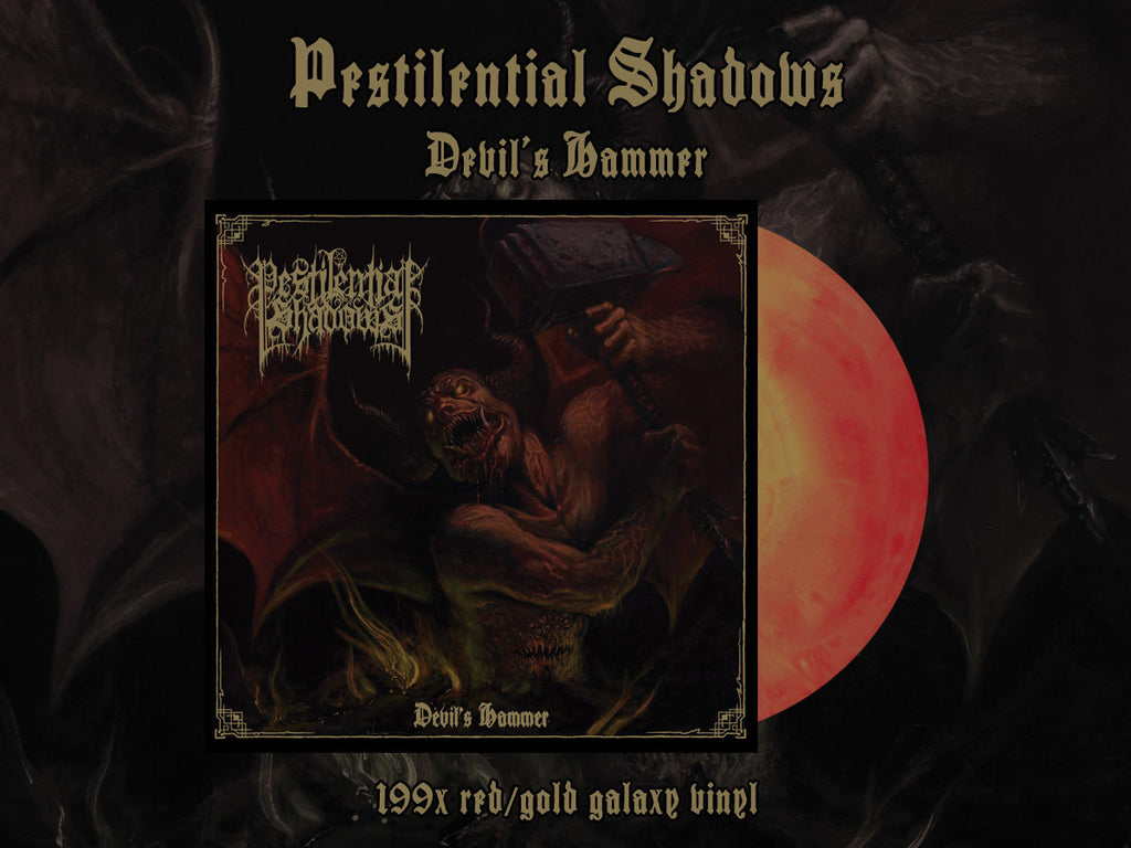 Pestilential Shadows - 'Devil's Hammer' LP (Hellfire Red & Gold Galaxy ...